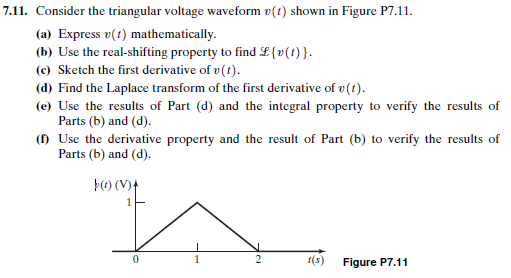 Solved 7.11. Consider the triangular voltage waveform v(t) | Chegg.com