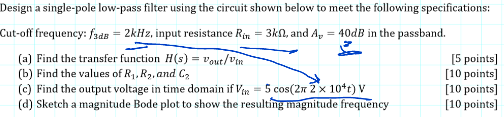 Solved Design a single-pole low-pass filter using the | Chegg.com