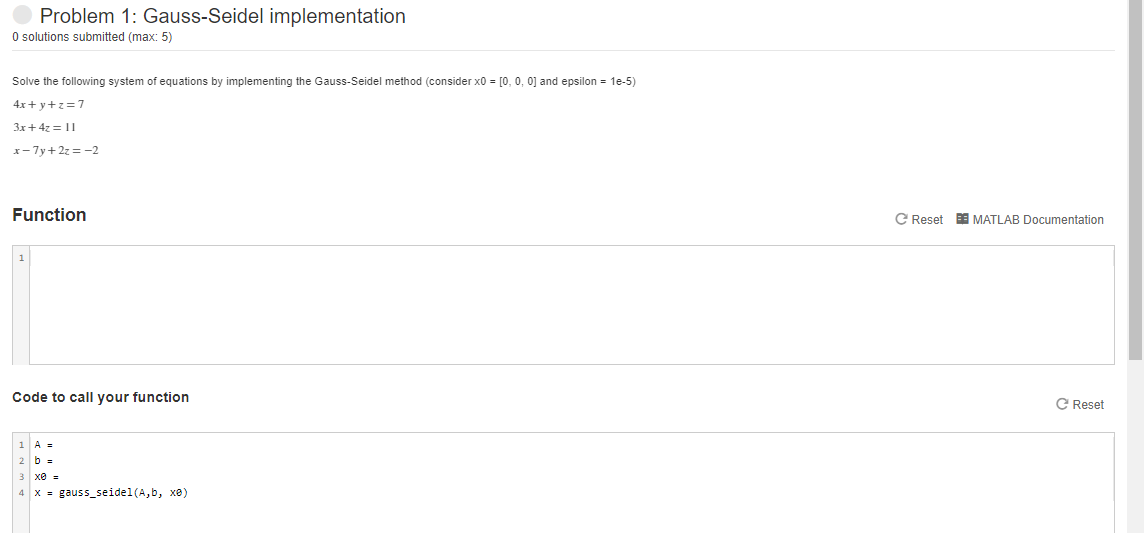 Solved Problem 1: Gauss-Seidel implementation O solutions | Chegg.com