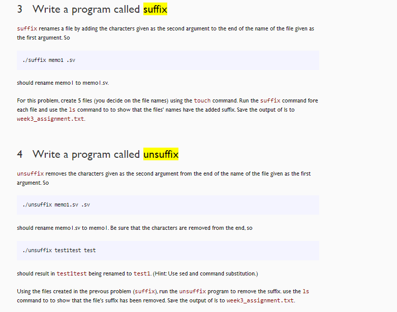 3 Write a program called suffix suffix renames a file | Chegg.com