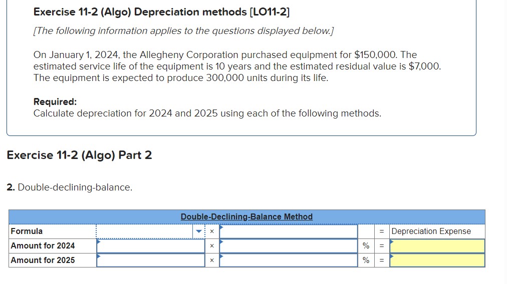 Solved Exercise 11-2 (Algo) Depreciation methods [LO11-2] | Chegg.com