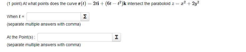 Solved (1 point) At what points does the curve r(t) = 2ti + | Chegg.com