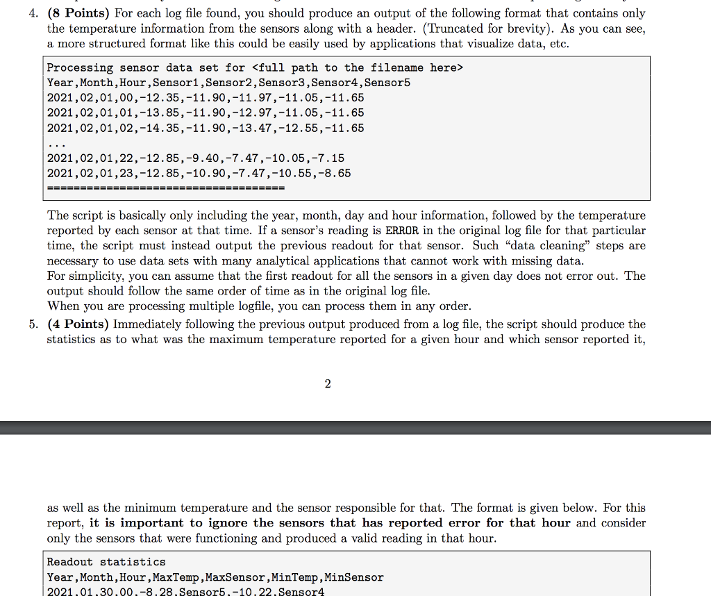 Solved Ex. 1 Parsing sensor logs for analysis (20 Points) | Chegg.com