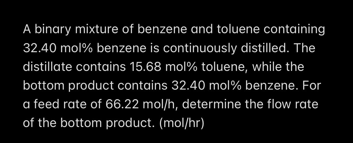 Solved A binary mixture of benzene and toluene containing | Chegg.com