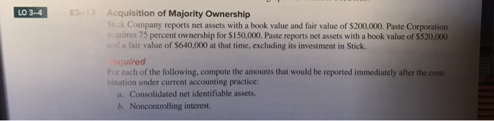 Solved LO 3-4 3-13 Acquisition of Majority Ownership Stick | Chegg.com