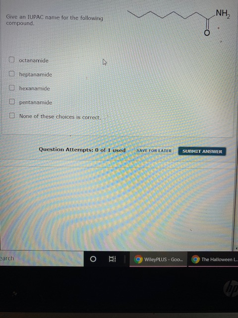 Solved NH2 Give an IUPAC name for the following compound | Chegg.com