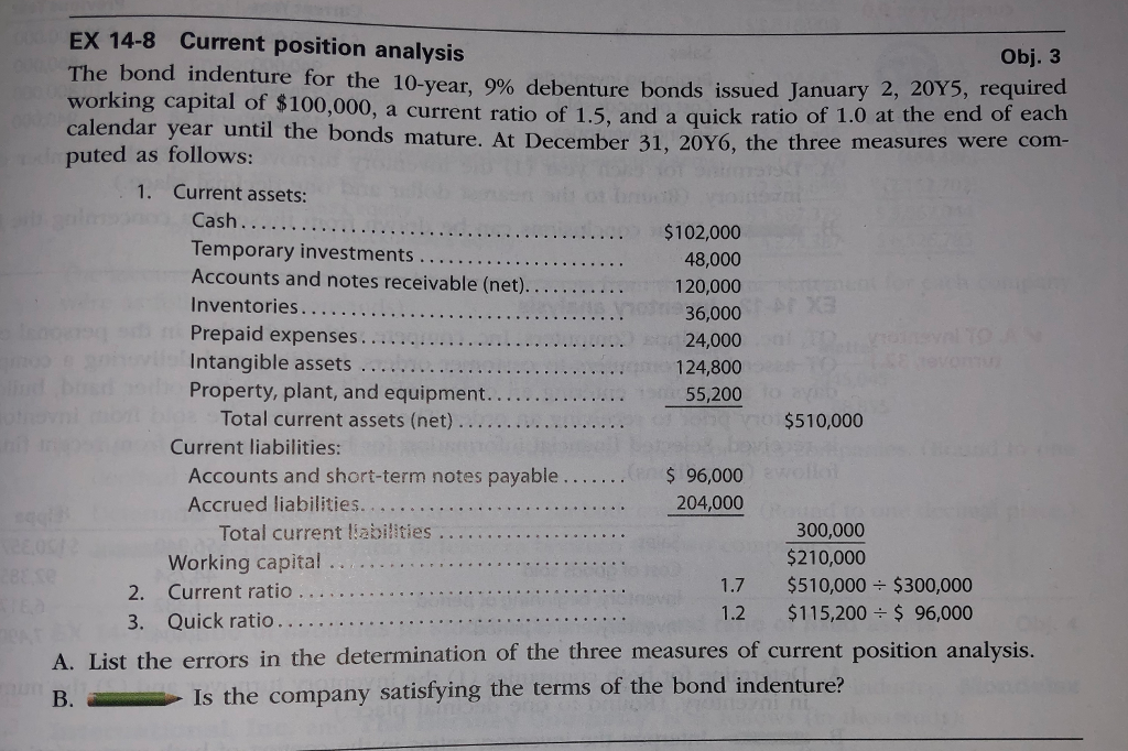 Solved EX 14-8 Current position analysis working capital of | Chegg.com
