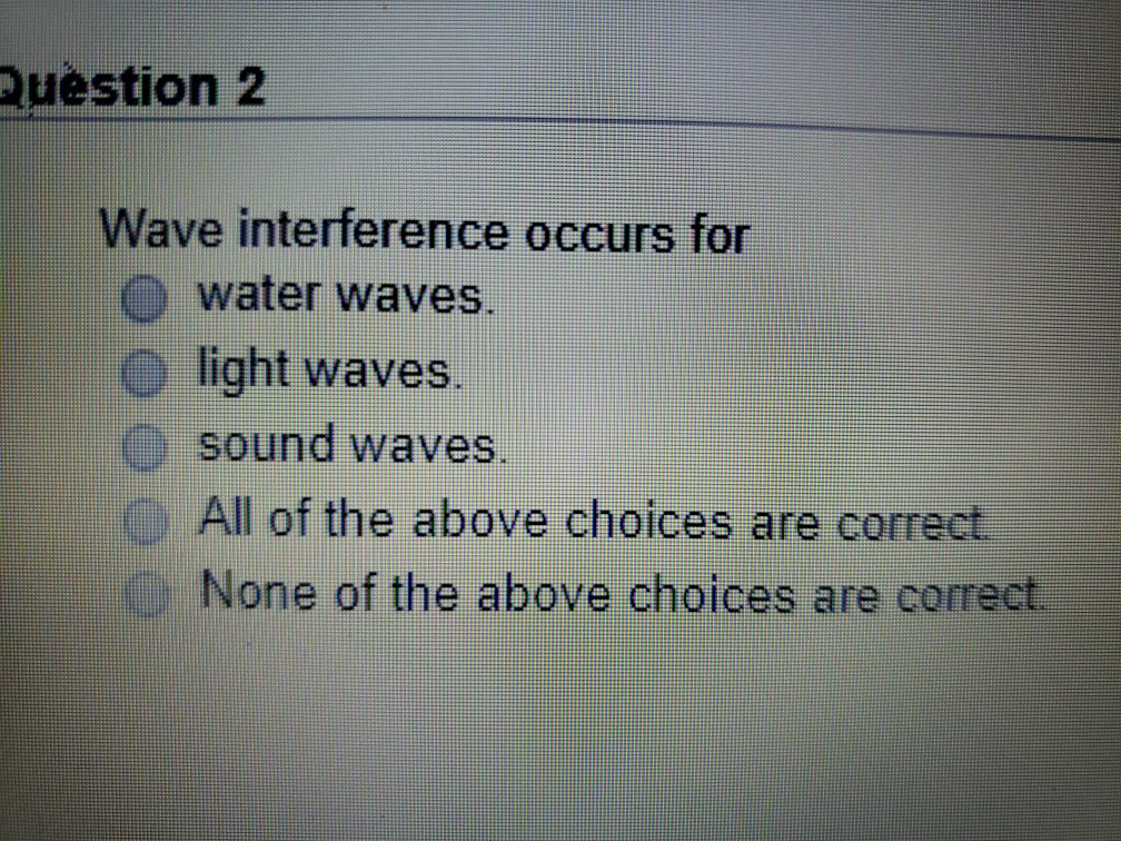 Solved Question 2 Wave interference occurs for water waves. | Chegg.com