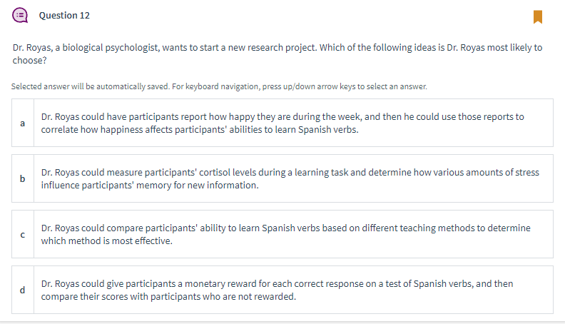 Solved (:=) Question 12 Dr. Royas, a biological | Chegg.com