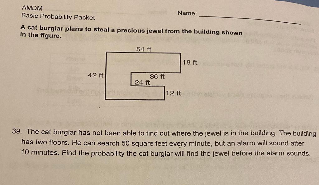 Solved AMDM Name: Basic Probability Packet A cat burglar | Chegg.com