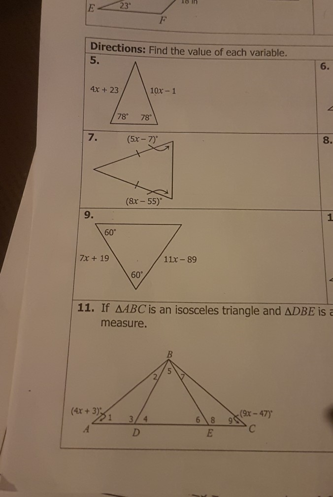 Solved U L 3. G 4. EF = 23 mZF = 18 in 23 E Directions: Find | Chegg.com