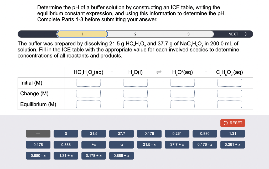 Solved Determine the pH of a buffer solution by constructing | Chegg.com