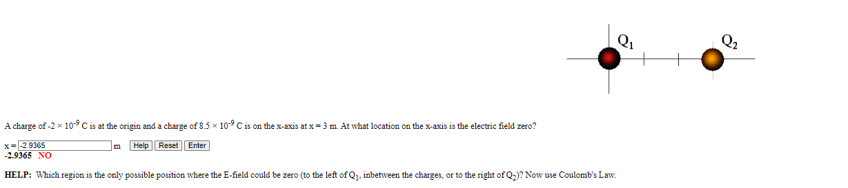 Solved A charge of −2×10−9C is at the origin and a charge of | Chegg.com