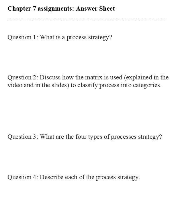 Solved Chapter 7 assignments: Answer Sheet Question 1: What | Chegg.com
