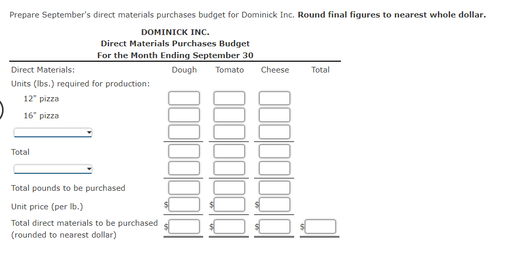 Solved Prepare September's direct materials purchases budget | Chegg.com