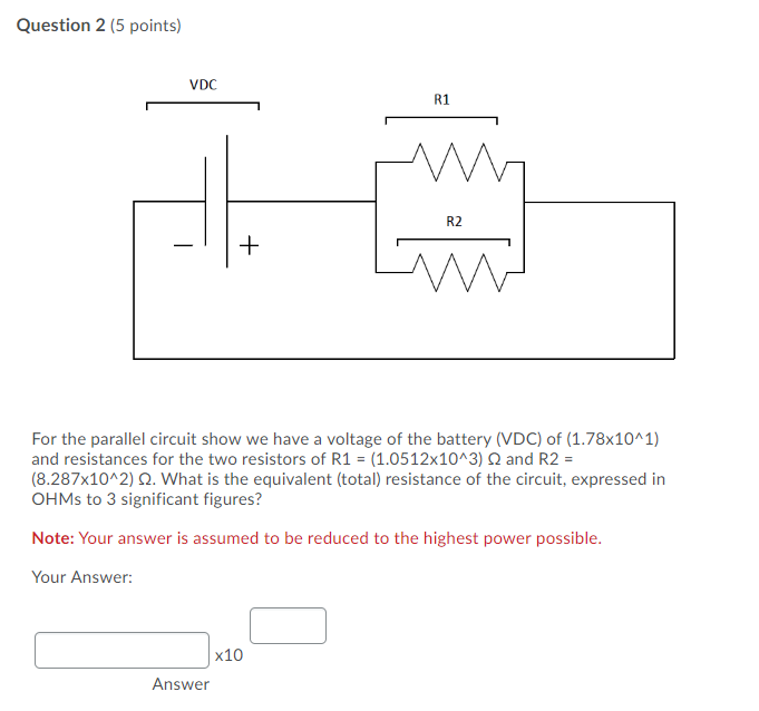 Solved Question 2 (5 points) VDC For the parallel circuit | Chegg.com
