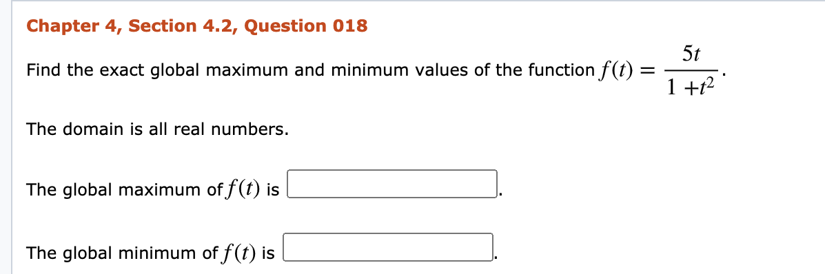 Solved Chapter 4, Section 4.2, Question 010 Find the global | Chegg.com