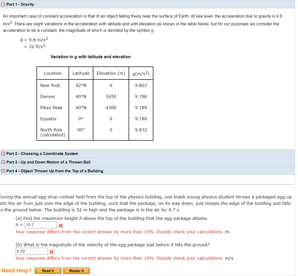 Solved Part 1 - Gravity An important case of constant | Chegg.com