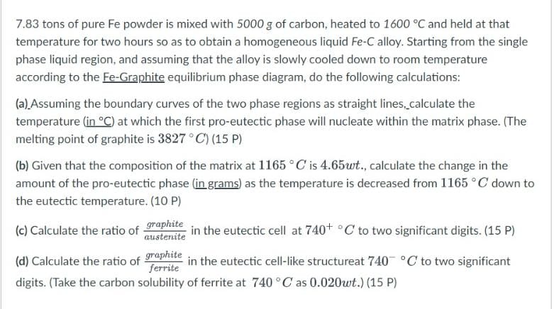 7.83 tons of pure Fe powder is mixed with 5000 g of | Chegg.com