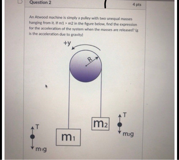 Solved Question 2 4 pts An Atwood machine is simply a pulley | Chegg.com