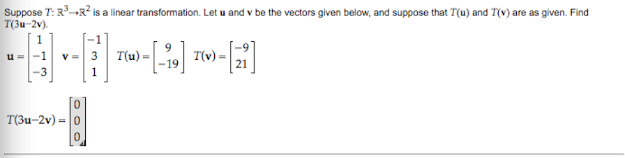 Suppose T:R3→R2 is a linear transformation. Let u and | Chegg.com