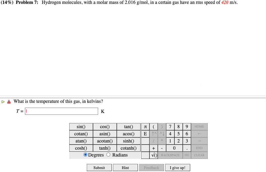 Solved (14\%) Problem 7: Hydrogen molecules, with a molar | Chegg.com