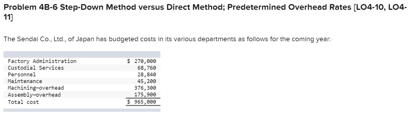 Solved Problem 4B-6 Step-Down Method versus Direct Method; | Chegg.com