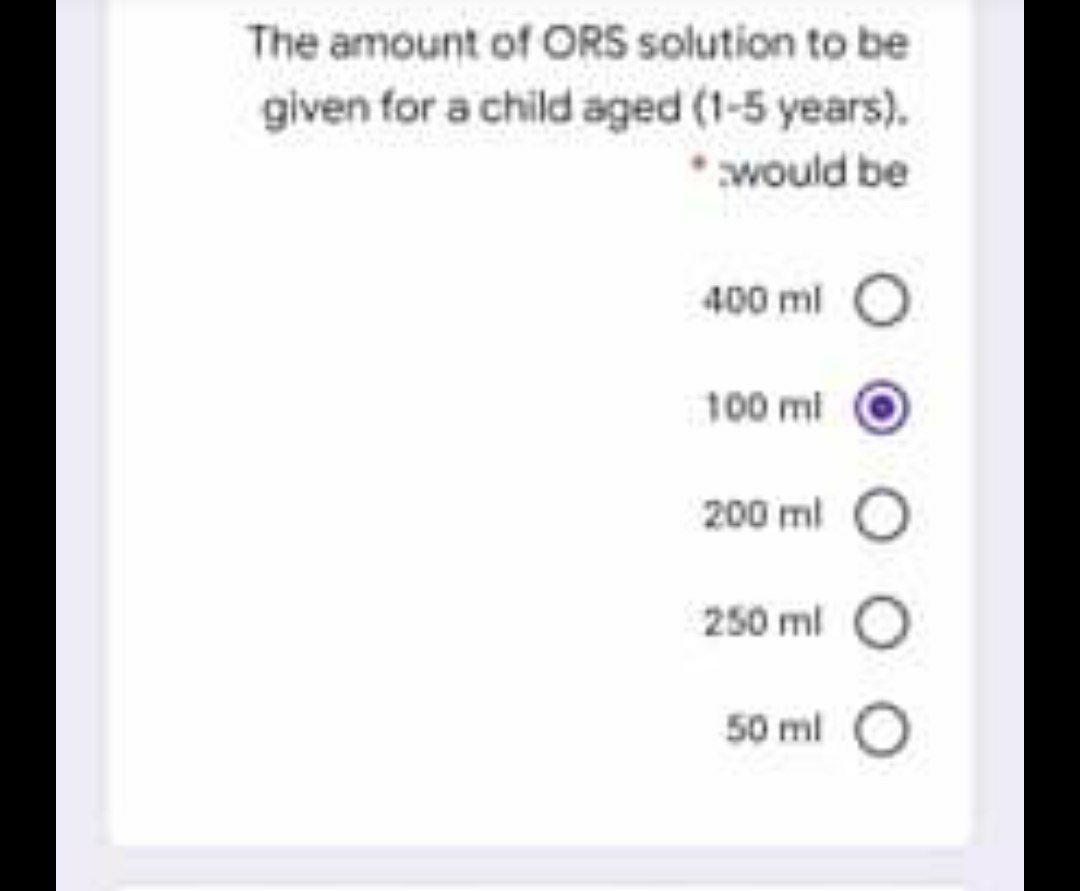 Solved The amount of ORS solution to be given for a child | Chegg.com