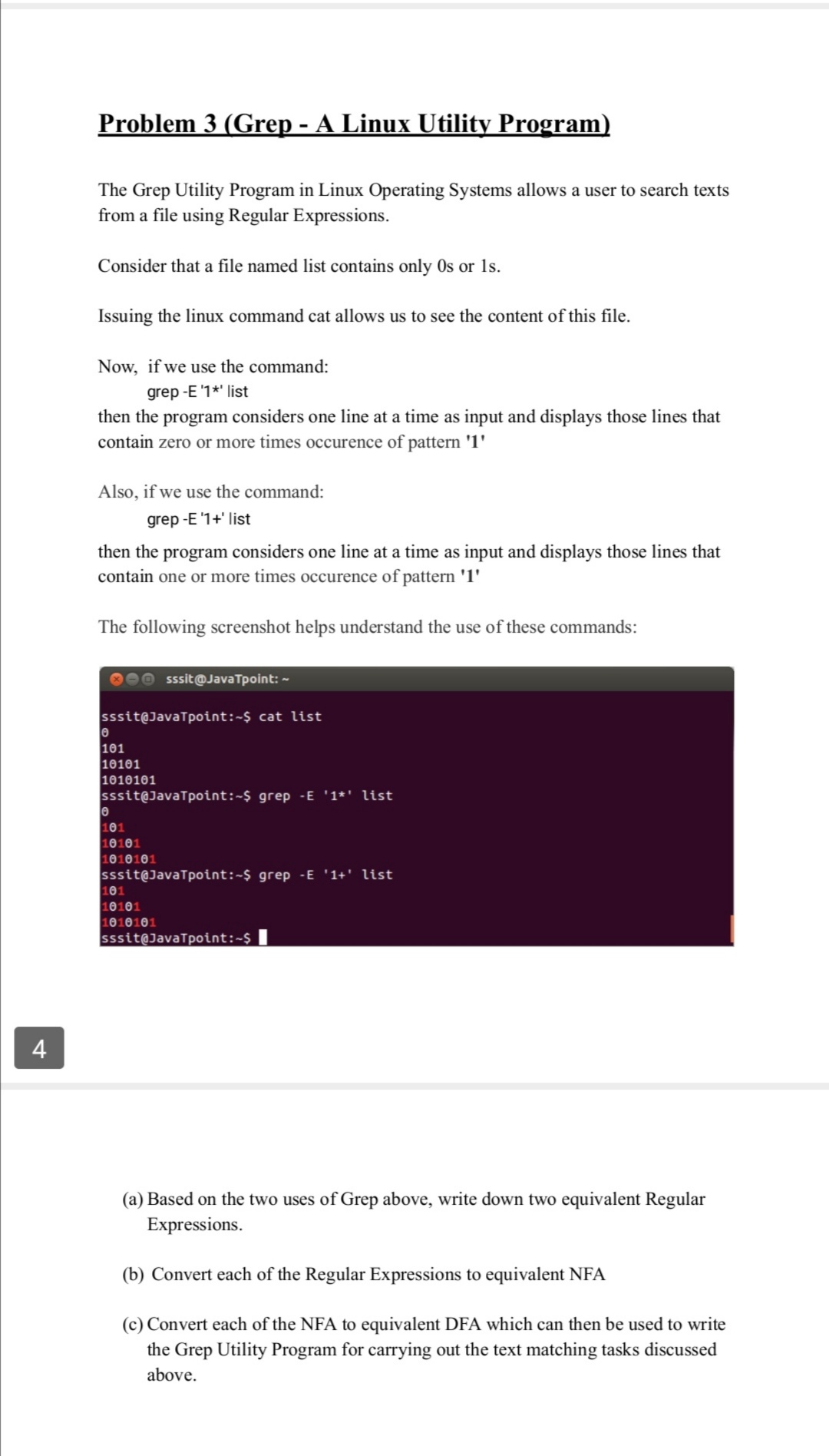 Solved Problem 3 (Grep - A Linux Utility Program) The Grep | Chegg.com