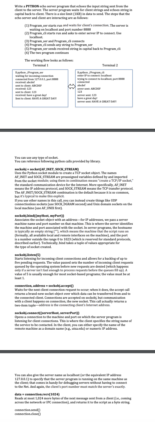 Write PYTHON echo server program that echoes the | Chegg.com