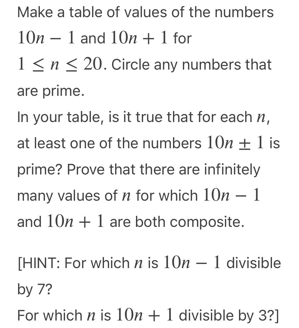 Solved Make a table of values of the numbers 10n – 1 and 10n | Chegg.com