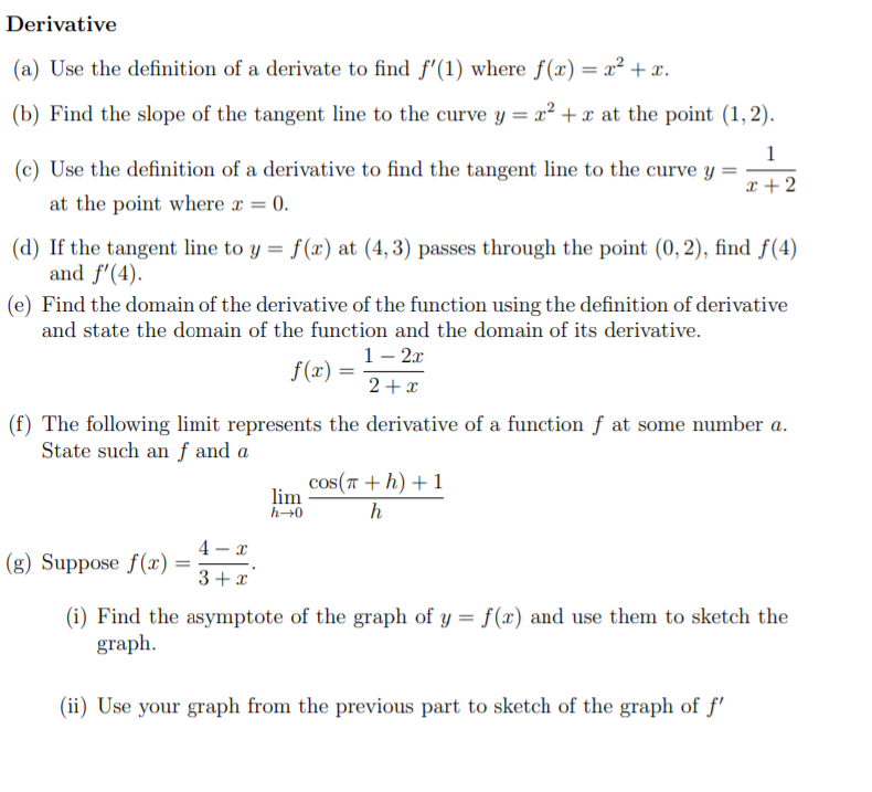 Solved Derivative (a) Use the definition of a derivate to | Chegg.com