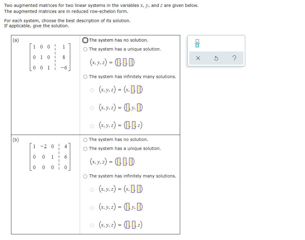 Solved Two augmented matrices for two linear systems in the | Chegg.com