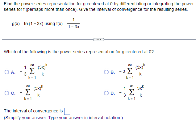 Solved Find the power series representation for g centered | Chegg.com