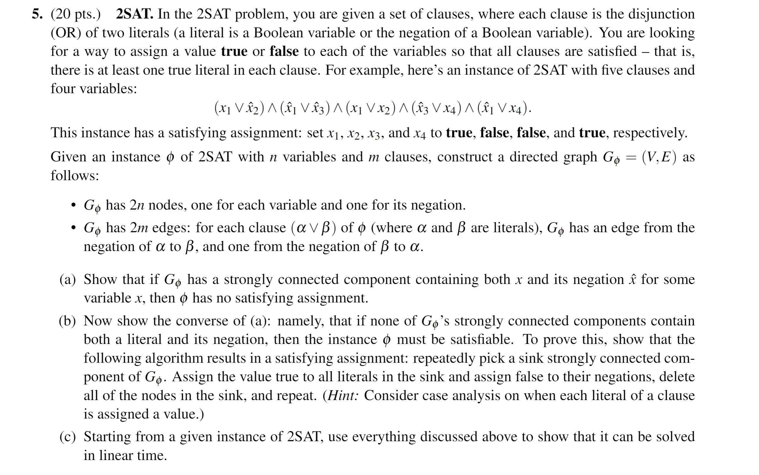 (20 pts.) 2SAT. In the 2 SAT problem, you are given a | Chegg.com