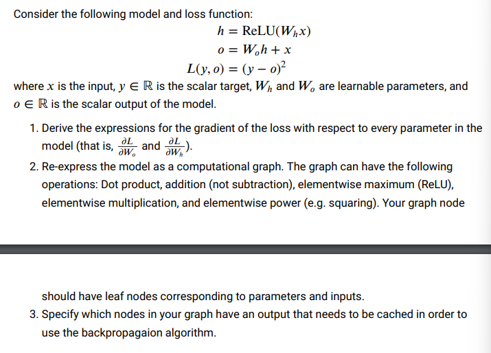 Solved Consider the following model and loss function: | Chegg.com