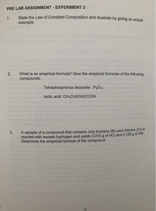 Solved PRE LAB ASSIGNMENT-EXPERIMENT 3 1. State the Law of | Chegg.com