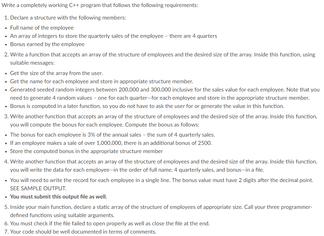 Solved Write a completely working C++ program that follows | Chegg.com