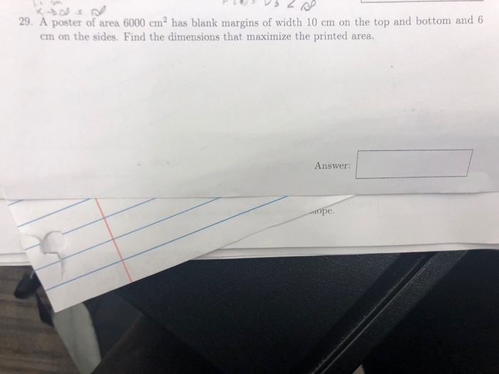 Solved 29. A poster of area 6000 cm2 has blank margins of | Chegg.com