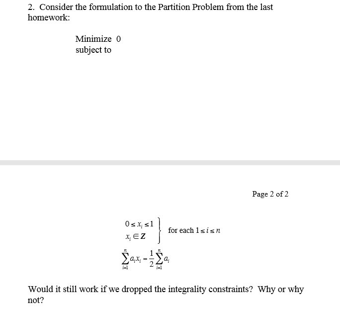 2. Consider the formulation to the Partition Problem | Chegg.com
