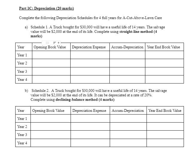 Solved Part 1C: Depreciation (20 marks) Complete the | Chegg.com