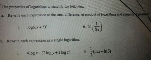 Solved Use properties of logarithms to simplify the | Chegg.com