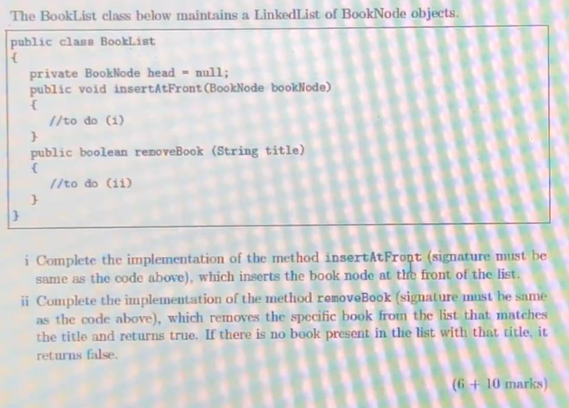 Solved (a) Consider the Book Node class below: public class | Chegg.com