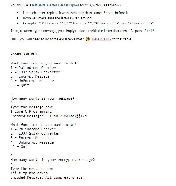 Solved . You will use a left-shift 3-letter Caesar Cipher | Chegg.com