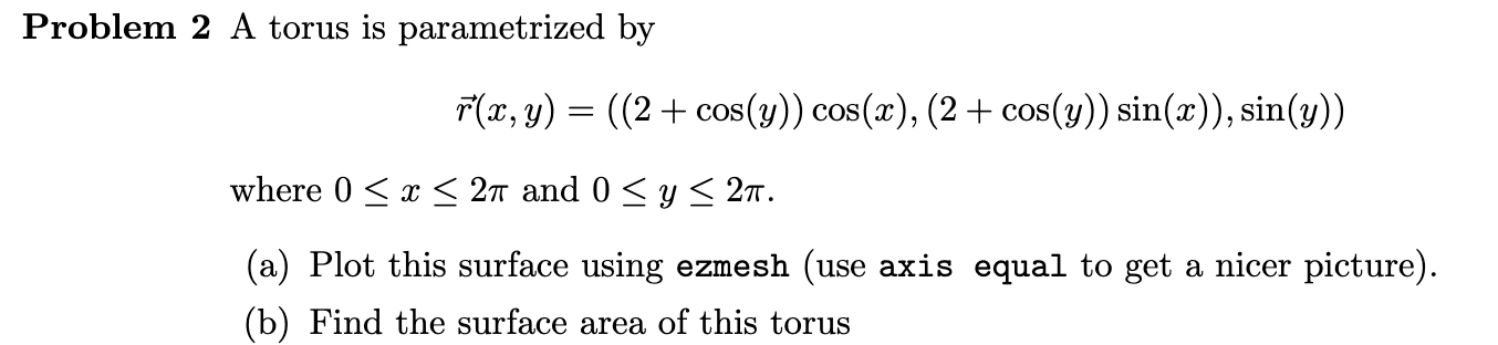Solved Problem 2 A torus is parametrized by | Chegg.com