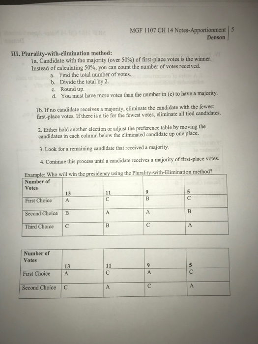 Solved MGF 1107 CH 14 Notes-Apportionment 5 Denson III. | Chegg.com