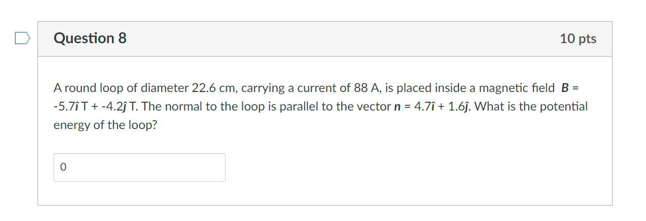 Solved A round loop of diameter 22.6 cm, carrying a current | Chegg.com