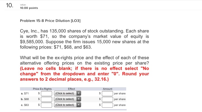 Solved value 10.00 points Problem 15-8 Price Dilution [LO3] | Chegg.com