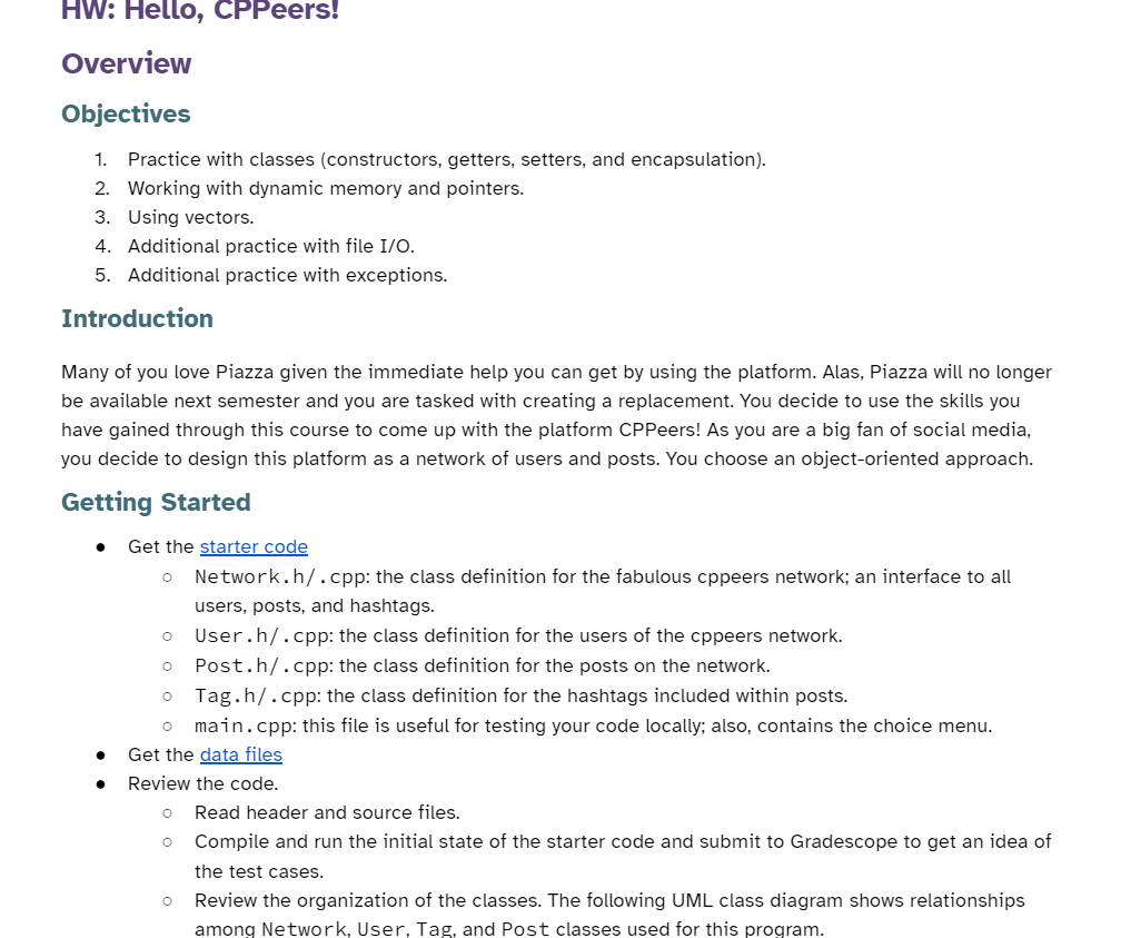 Solved HW: Hello, CPPeers! Overview Objectives 1. Practice | Chegg.com