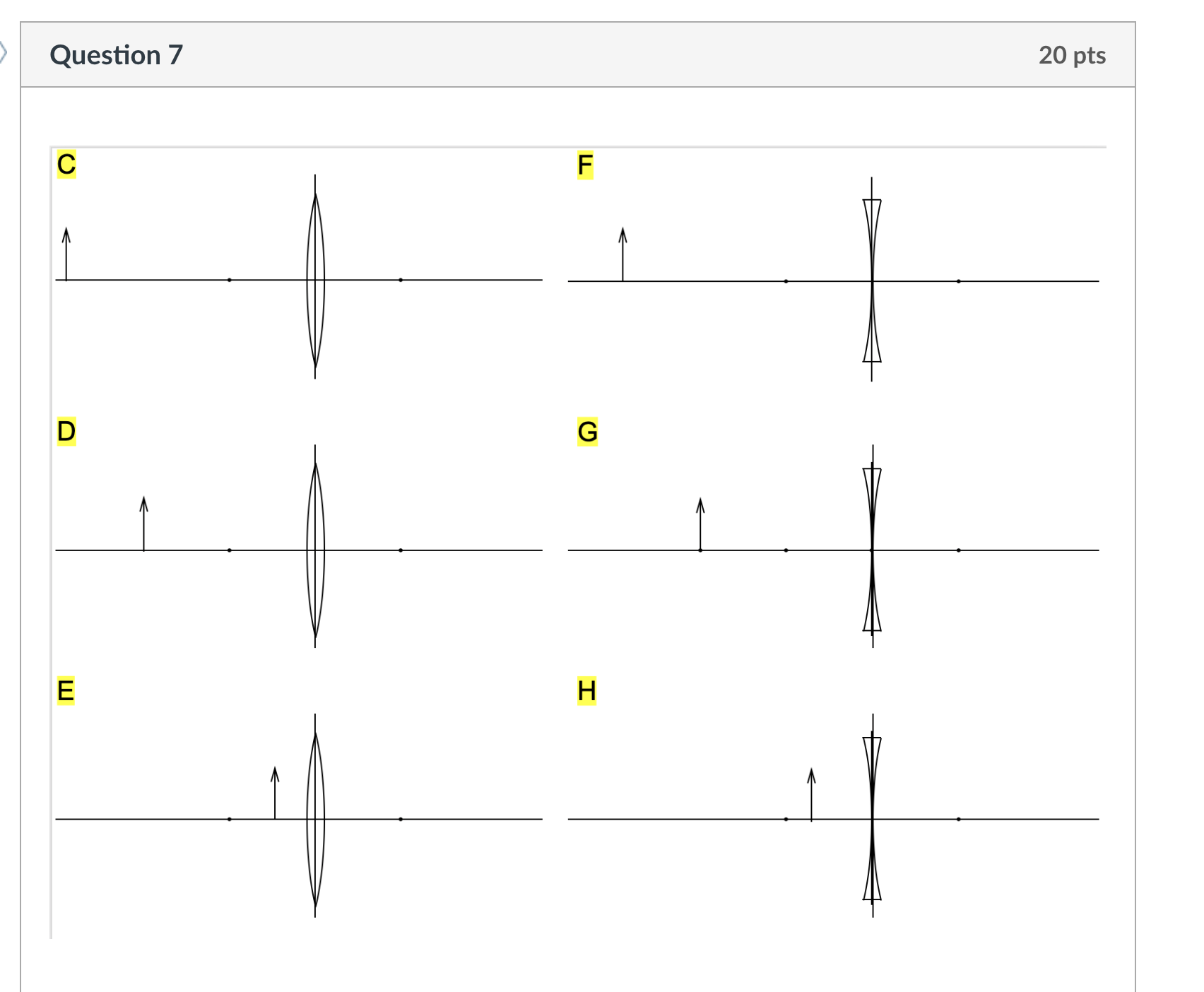 Solved Question 7 ﻿C, ﻿D, ﻿E: Converging lens, object far | Chegg.com